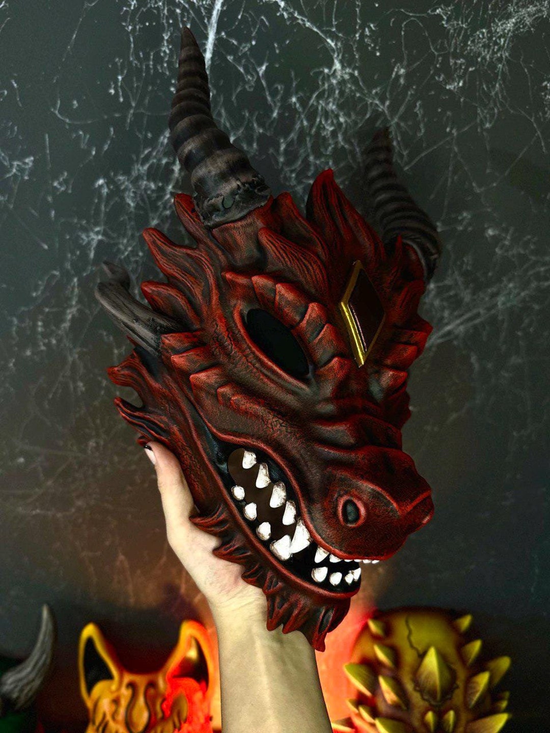 Bright Red Dragon Mask Wearable, Smaug Mask, Alodidae Dragon Mask ...