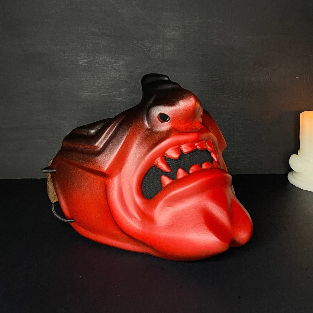 Red Samurai Half Mask Wearable, Japanese Black Mempo Mask, RED Half ...