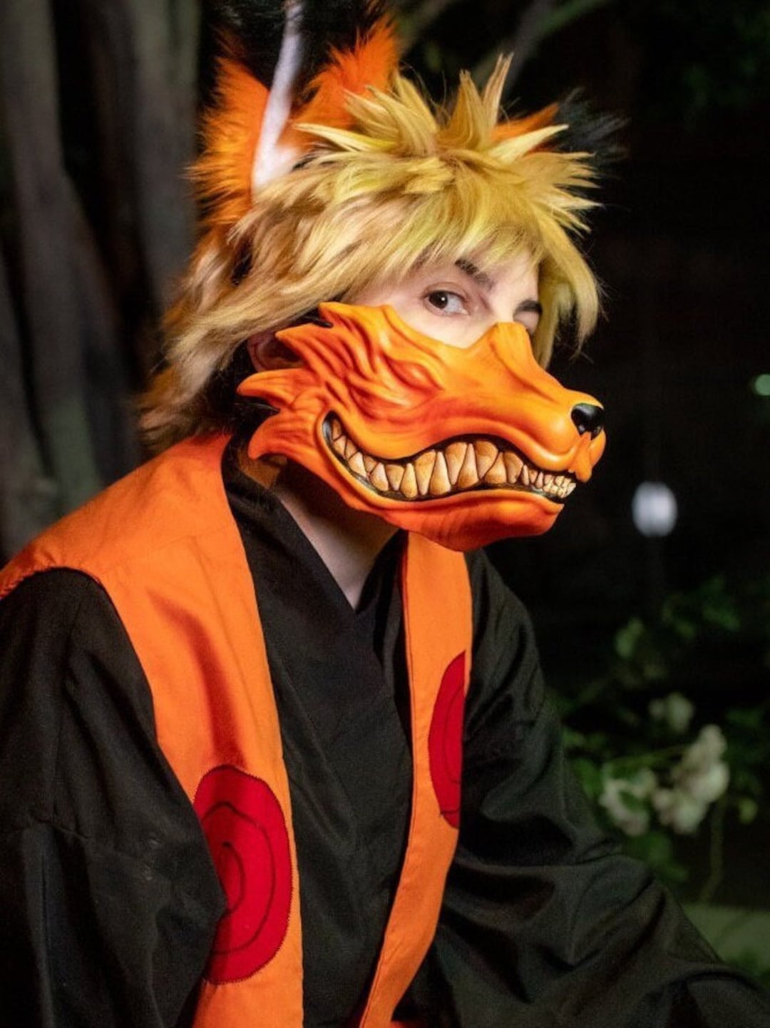 Kurama Mask Wearable, Oni Wolf Mask, Anime Cosplay Fox Half Mask ...