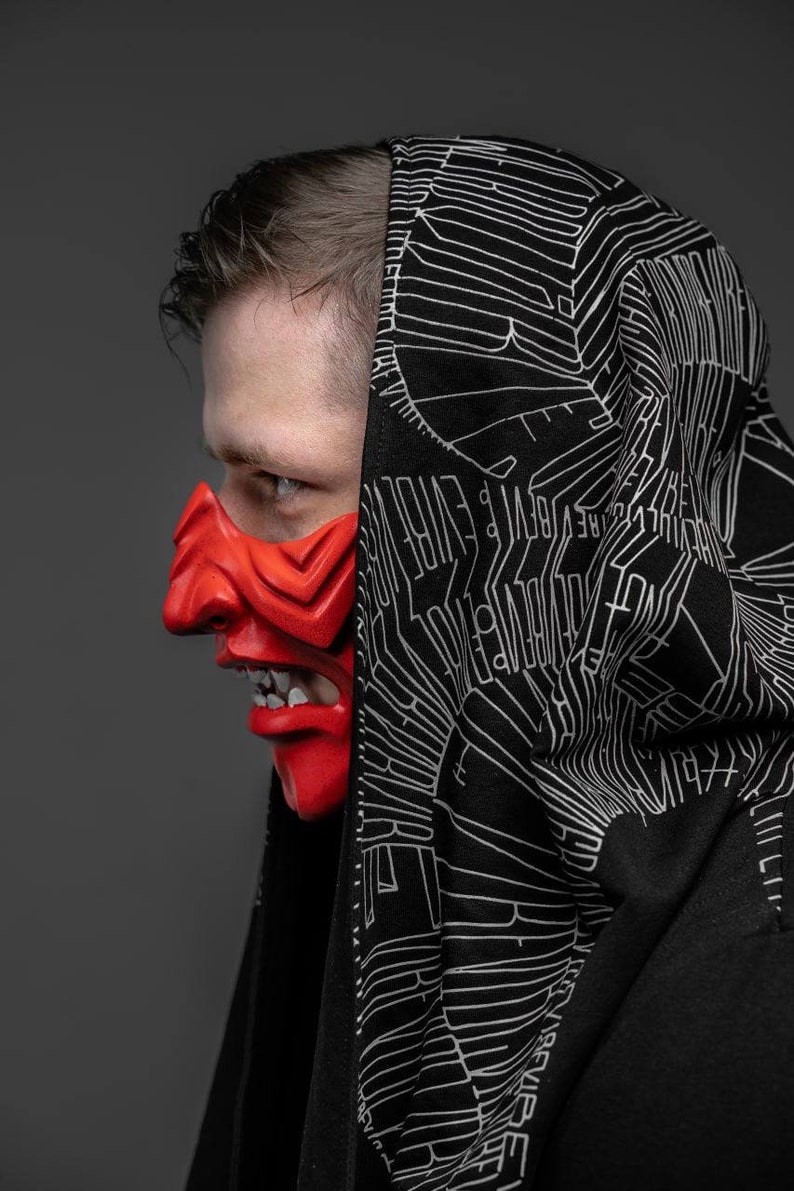 Samurai Half Mask: Black Mempo Mask Japanese Mempo Mask RED - Etsy