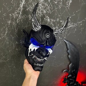 Japanese DBD Oni Mask With Lights Wearable, Black and White Devil Mask ...