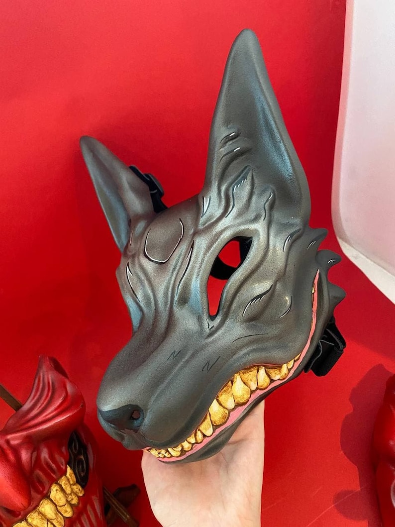 Japanese Kitsune Mask Black and Silver Fox Mask Black - Etsy