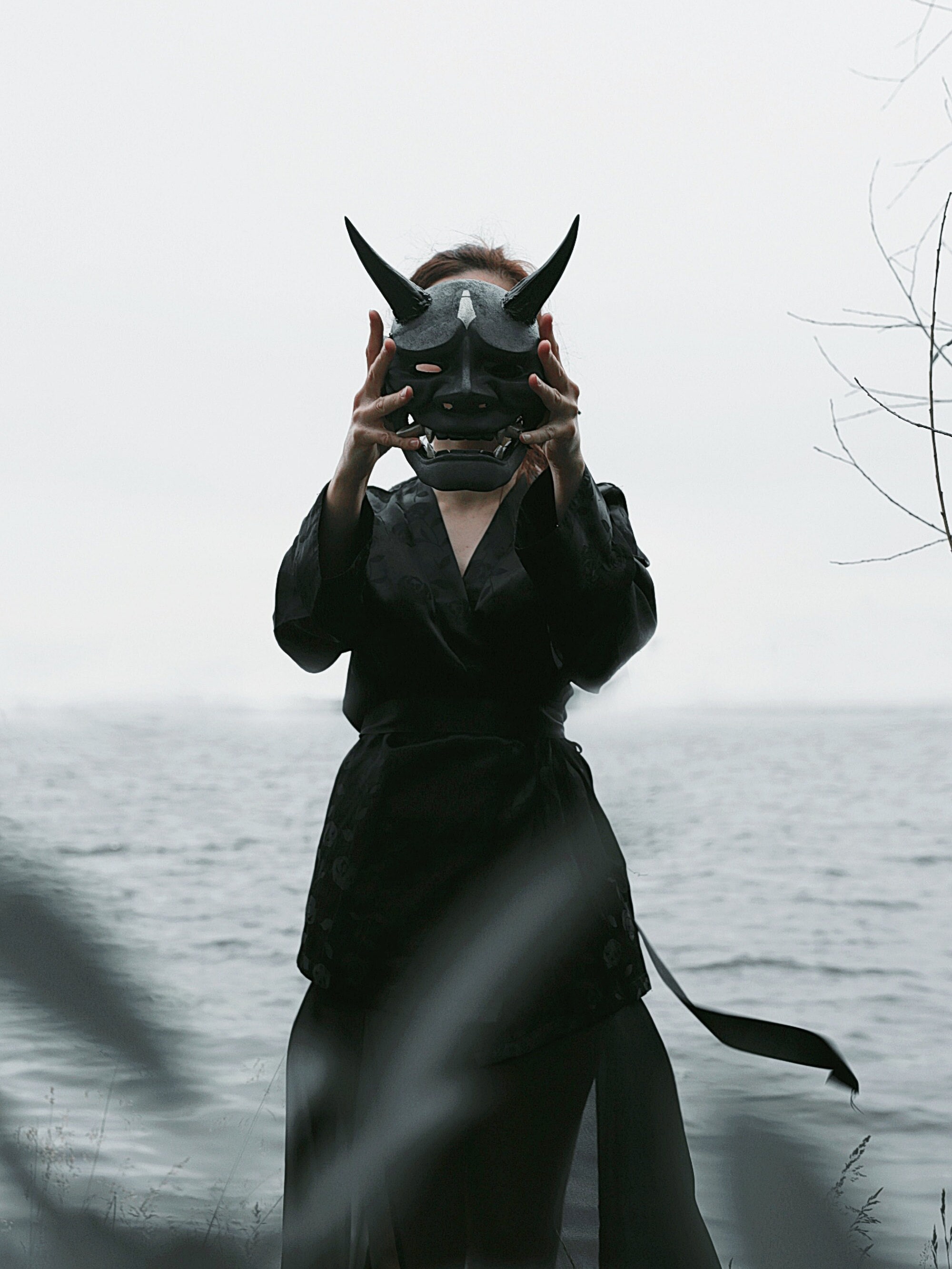 Traditional Hannya Mask: Black & Gold Oni Mask, Wearable Samurai ...