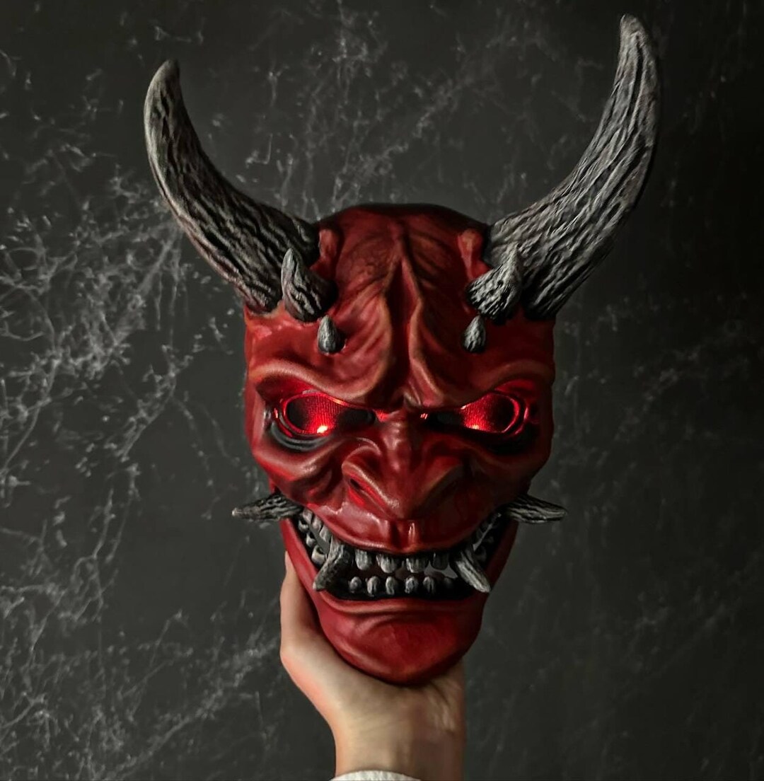 Japanese Oni Demon Mask With Lights Wearable, Red Oni Mask Wearable ...