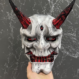 Black and White Oni Mask With Rope, Wall Decor Oni Mask With Rope ...