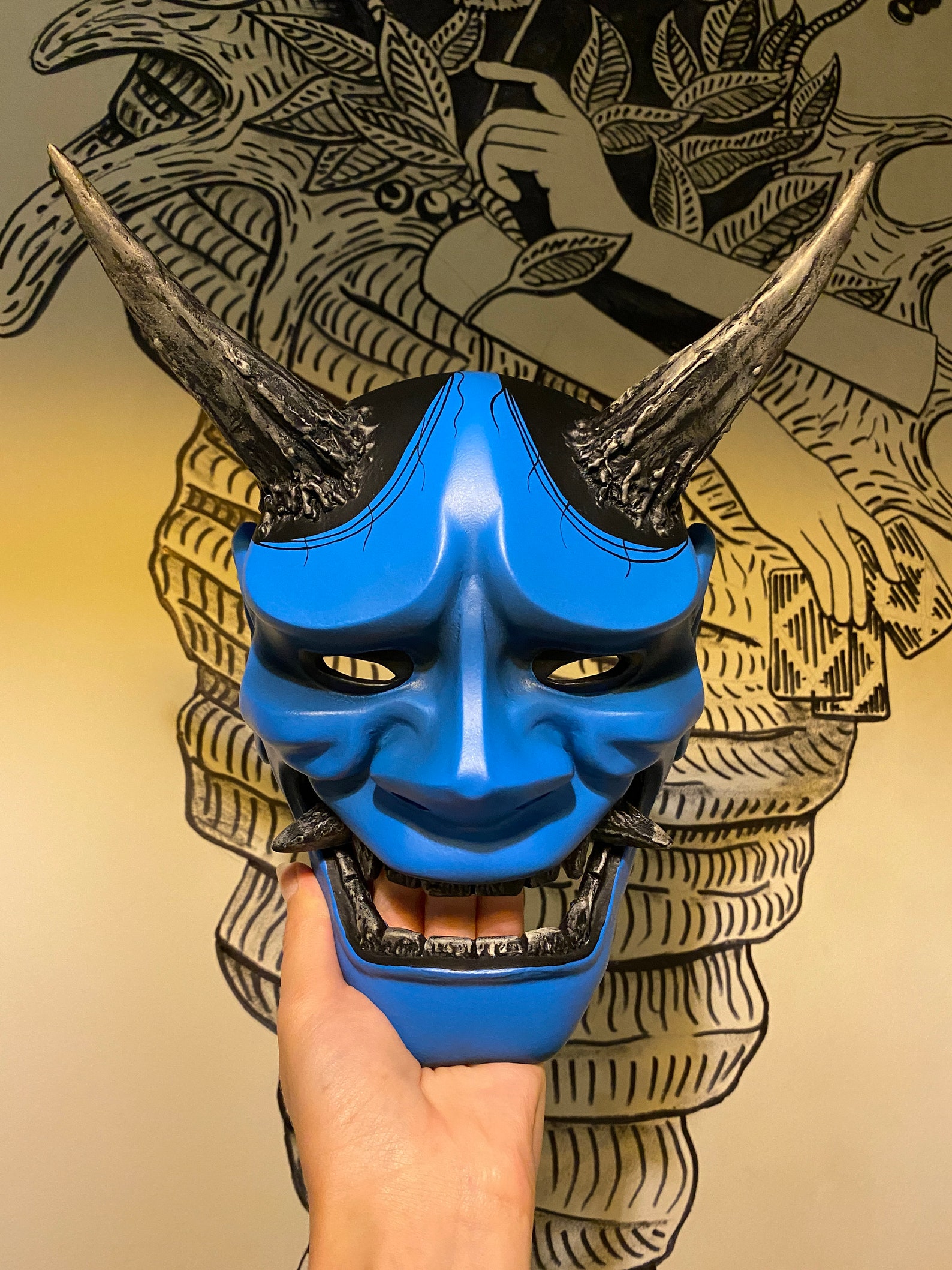 Blue Hannya Mask Japanese Hannya Mask Traditional Samurai - Etsy