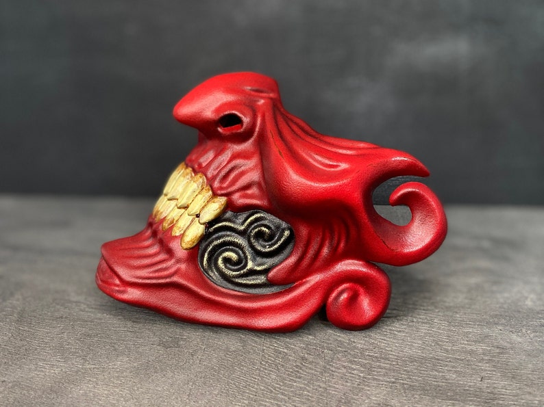 Oni Half Mask Red Samurai Mask Japanese Mempo Mask Half - Etsy