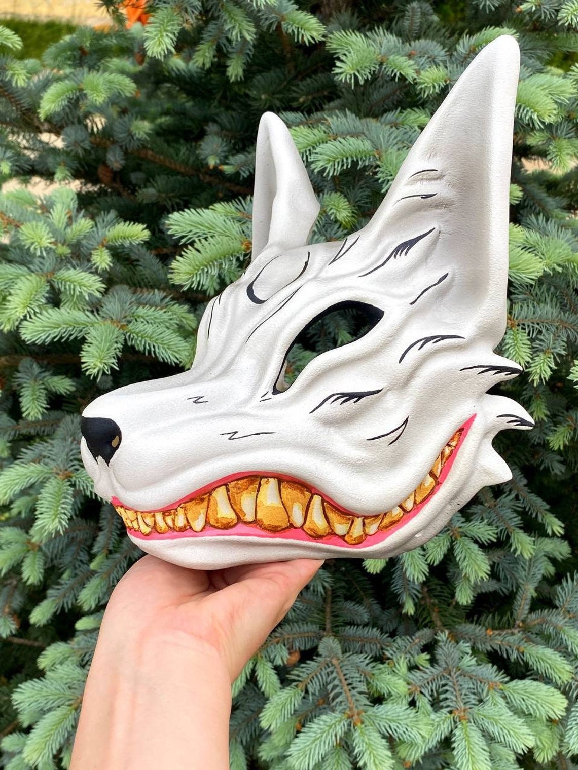 Japanese Kitsune Mask Black and White Full Face Kitsune Mask - Etsy