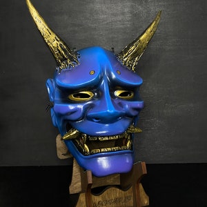 Japanese Hannya Mask, Blue Oni Mask, Samurai Mask Wearable, Demon Mask ...