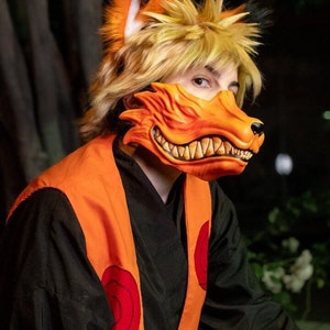 Kitsune Half Mask Wearable - White Teeth, Oni Wolf Mask, Anime Cosplay ...