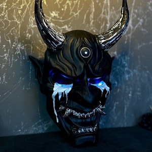 Japanese DBD Oni Mask With Lights Wearable, Black and White Devil Mask ...