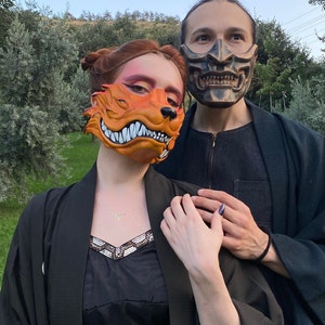 Japanese Kitsune Half Mask Wearable, Half Face Wolf Mask, the Nine Tail ...