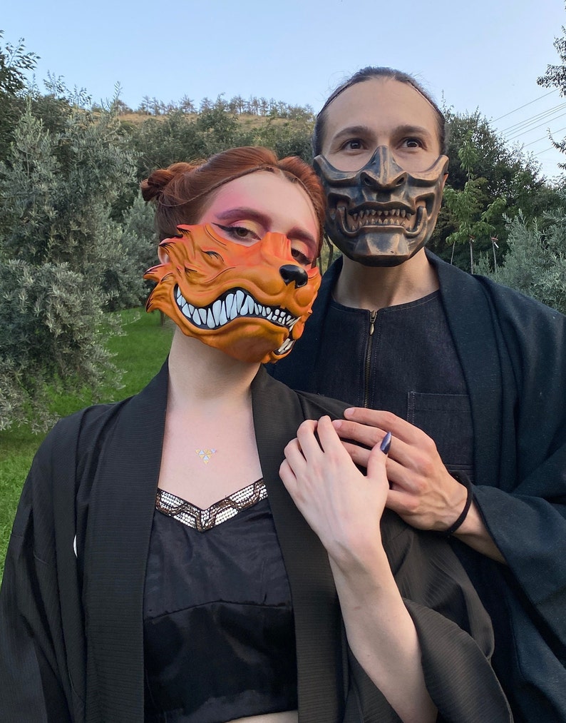 Japanese Kitsune Half Mask Wearable Half Face Wolf Mask the - Etsy