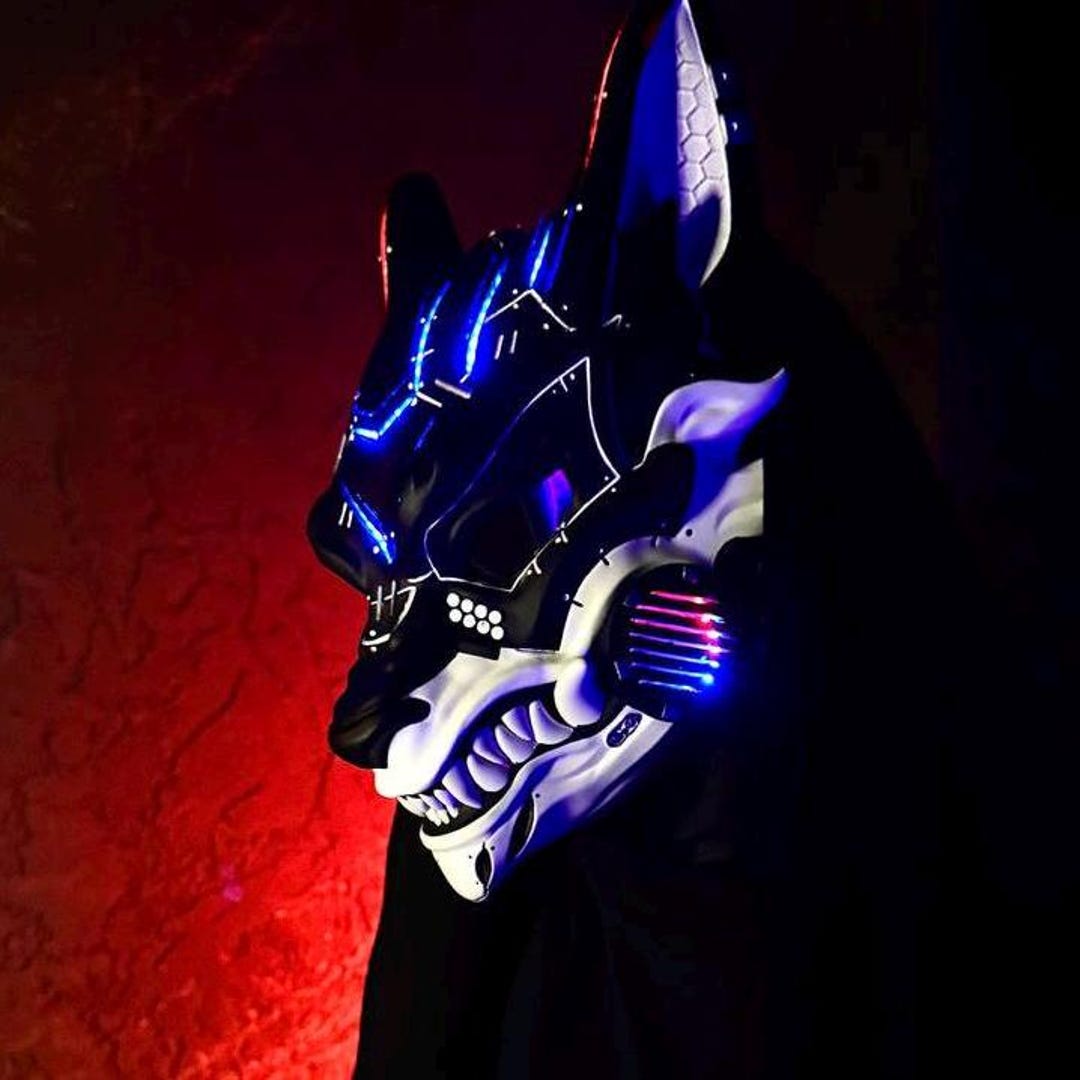 Cyberpunk Kitsune Mask: RGB LED, Hand-painted Resin, Cosplay Tech Mask ...