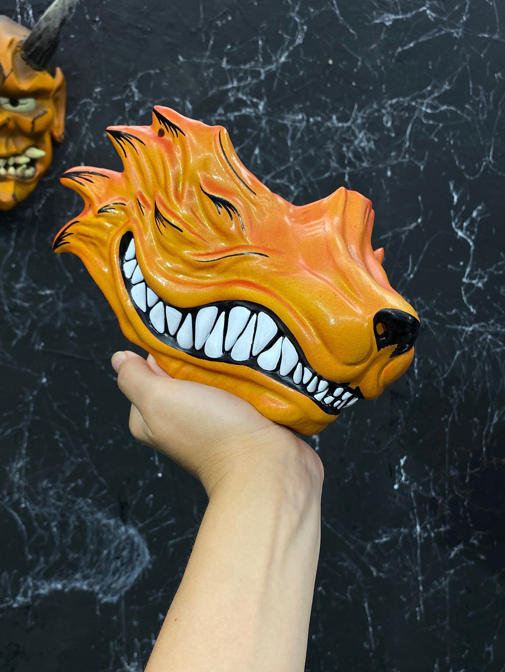 Japanese Kitsune Half Mask Wearable Half Face Wolf Mask the - Etsy