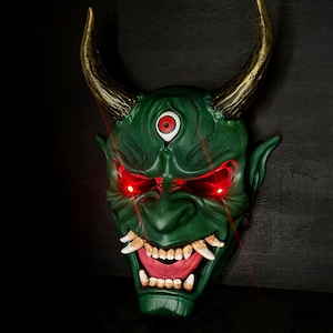 Japanese Oni Mask Wearable: Green and Red Demon Mask, Green Oni Mask ...