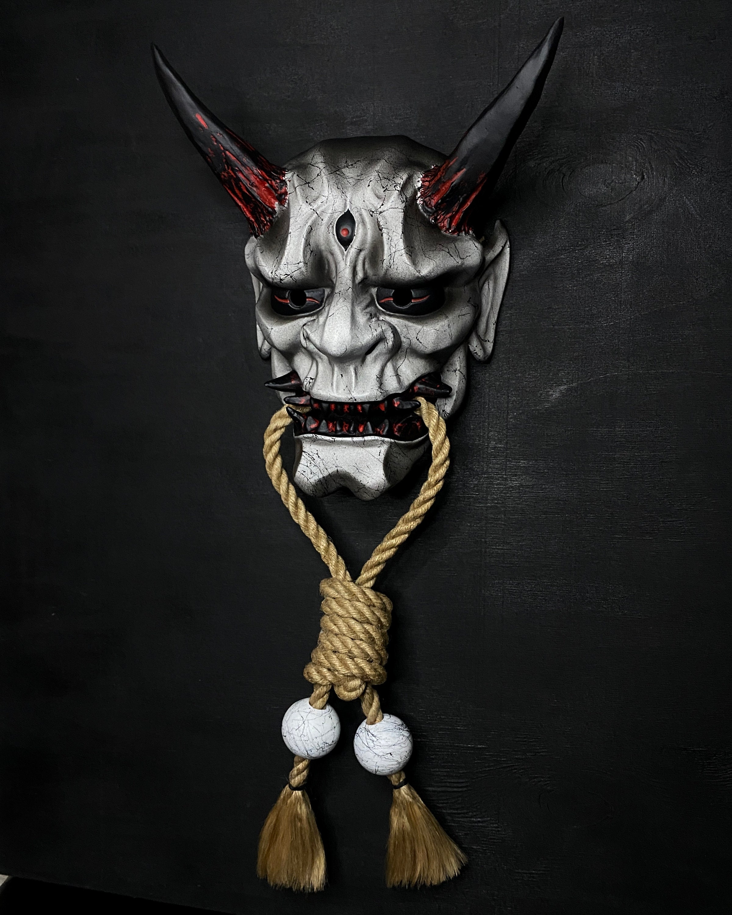 Black and White Oni Mask With Rope Wall Oni Mask Oni Mask - Etsy