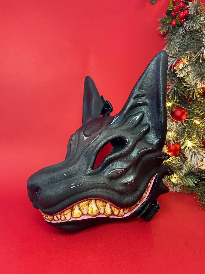 Japanese Kitsune Mask Black and Silver Fox Mask MADE TO - Etsy