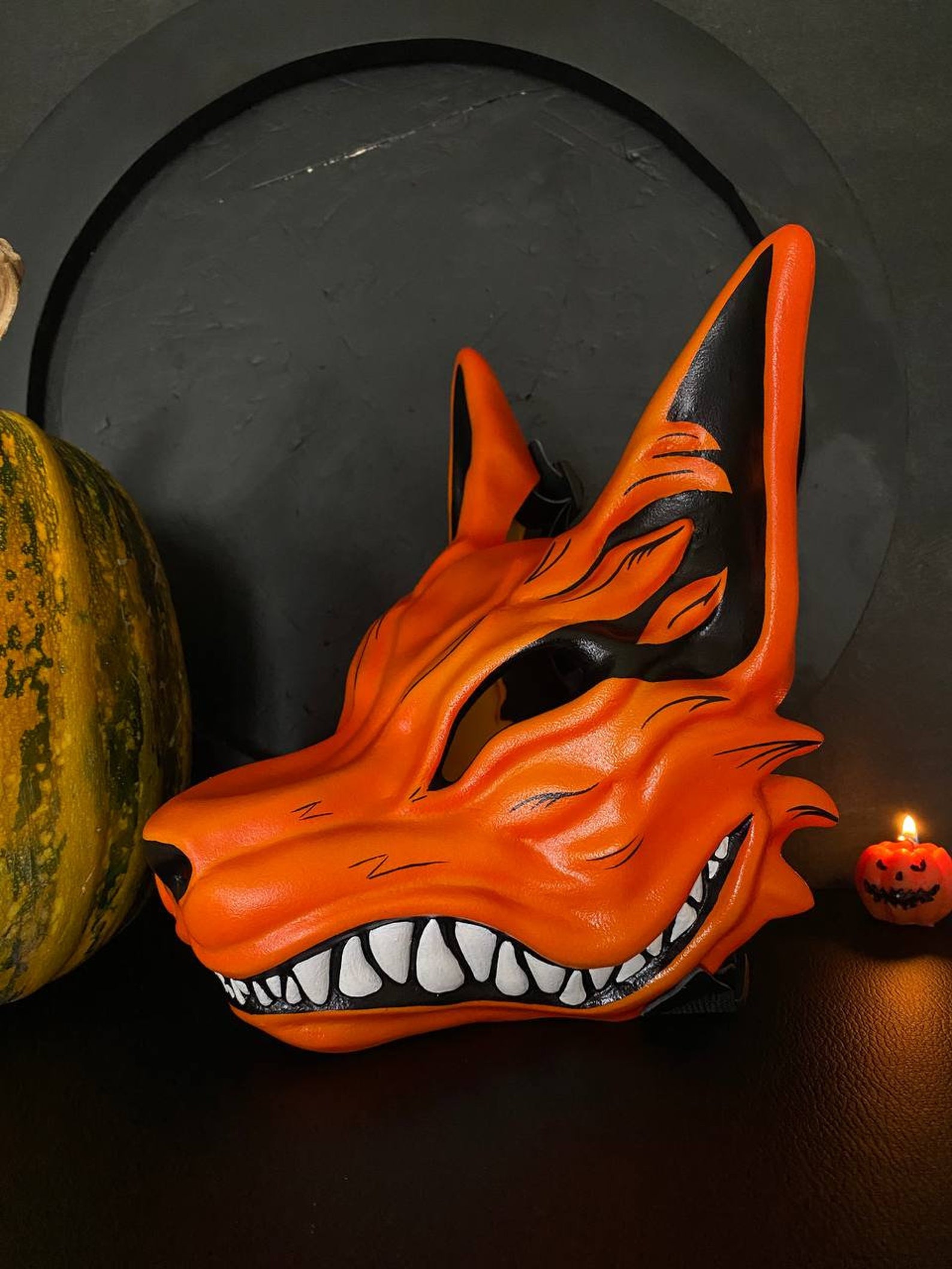 Kitsune Mask, Orange Japanese Fox Mask, the Nine Tail Fox, Anime Mask ...