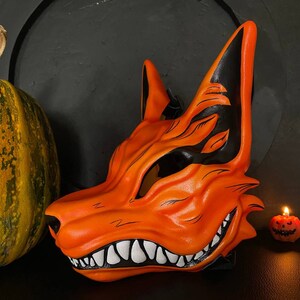 Kitsune Mask, Orange Japanese Fox Mask, the Nine Tail Fox, Anime Mask ...