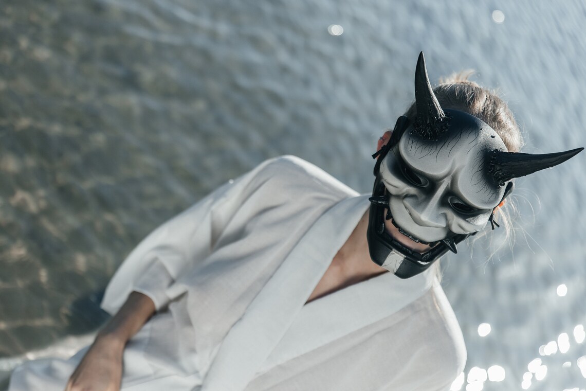 Japanese Hannya Mask White and Black Demon Mask Made to - Etsy