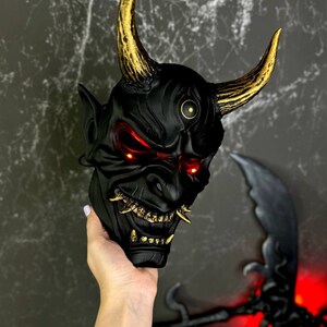 Japanese Oni Mask DBD Black and Gold Wearable, Wall Decor Oni Mask With ...
