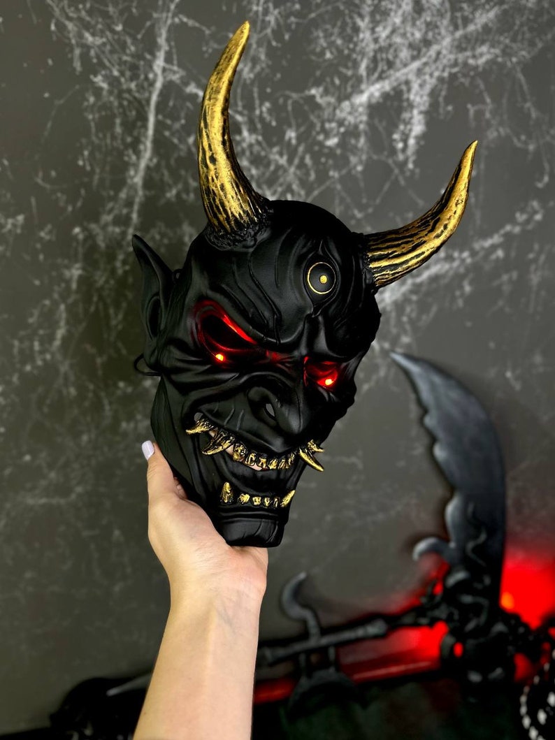 Japanese Oni Mask DBD Black and Gold Wearable, Wall Decor Oni Mask With ...