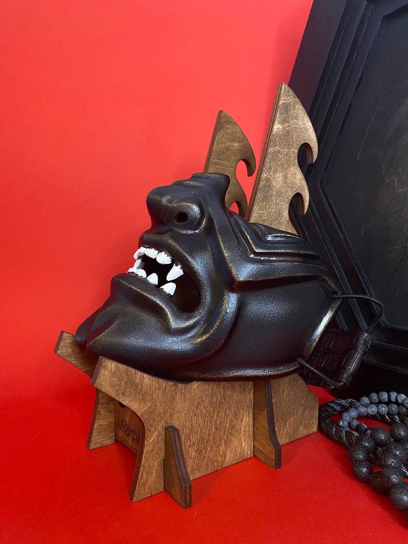 Samurai Half Mask: Black Mempo Mask Japanese Mempo Mask RED - Etsy