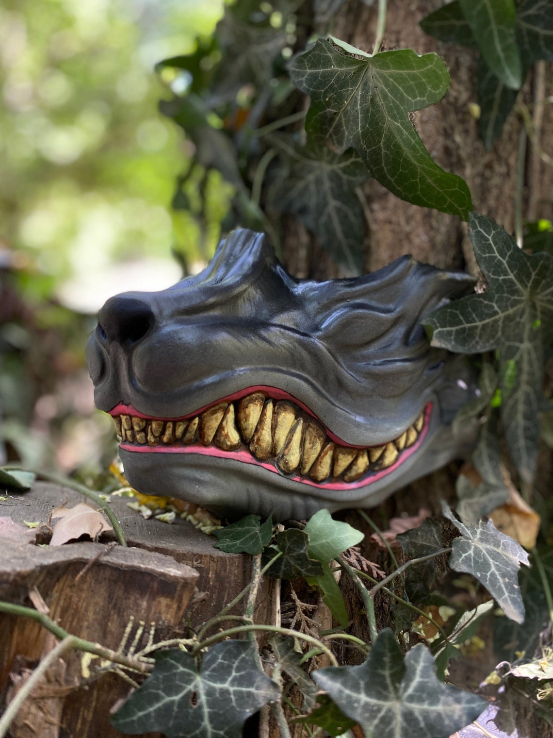 Grey Wolf Half Mask, Kitsune Half Face Mask, Japanese Wolf Mask ...