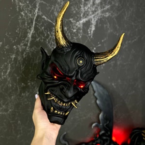 Japanese Oni Mask DBD Black and Gold Wearable, Wall Decor Oni Mask With ...