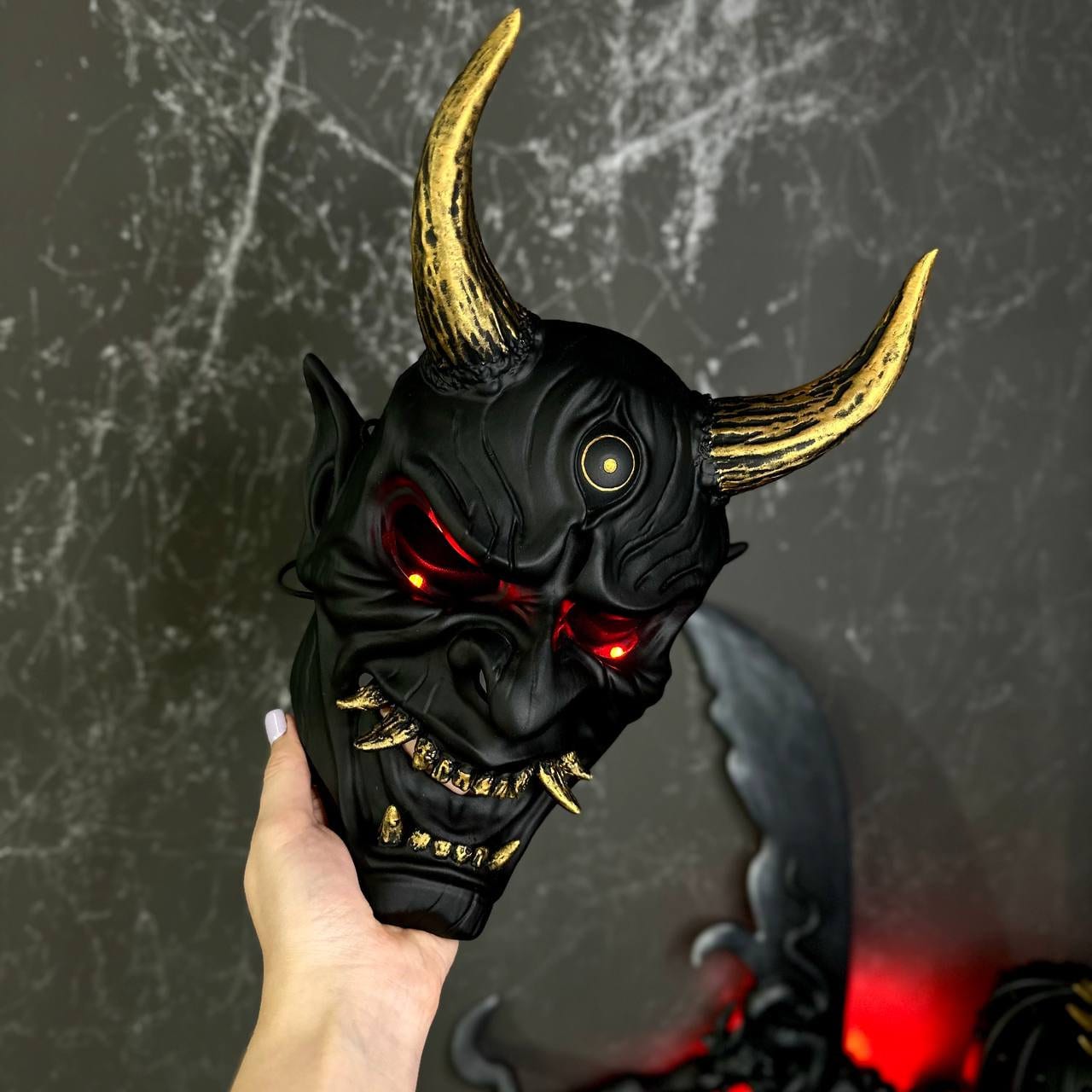 Japanese Oni Mask DBD Black and Gold Wearable, Wall Decor Oni Mask With ...