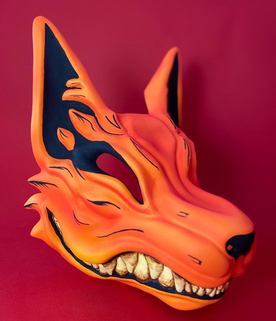 Kurama Kitsune Mask Japanese Fox Mask MADE TO ORDER Kitsune - Etsy Hong ...