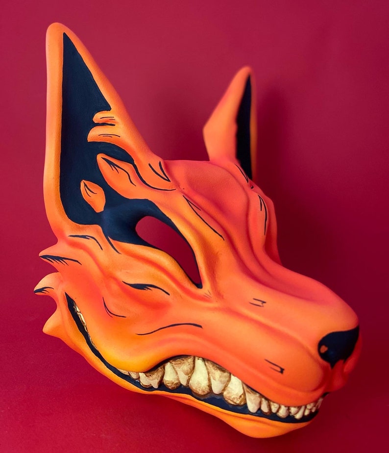 Kitsune Mask Orange Japanese Fox Mask the Nine Tail Fox - Etsy