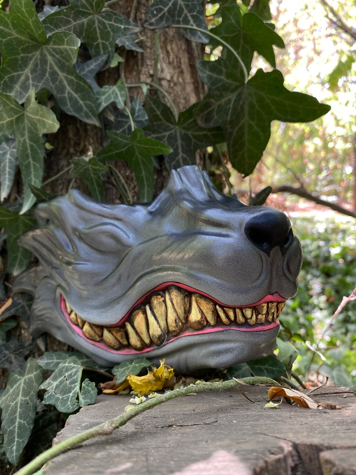 Grey Wolf Half Mask, Kitsune Half Face Mask, Japanese Wolf Mask ...