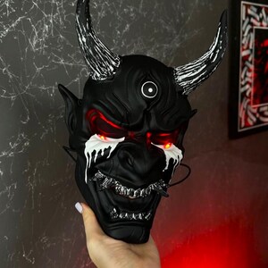 Japanese DBD Oni Mask With Lights Wearable, Black and White Devil Mask ...