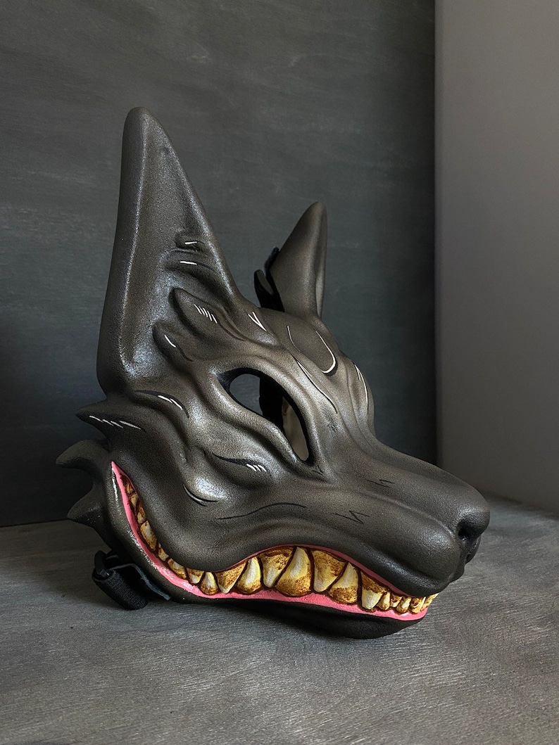 Japanese Kitsune Mask Black and Silver Fox Mask Black - Etsy