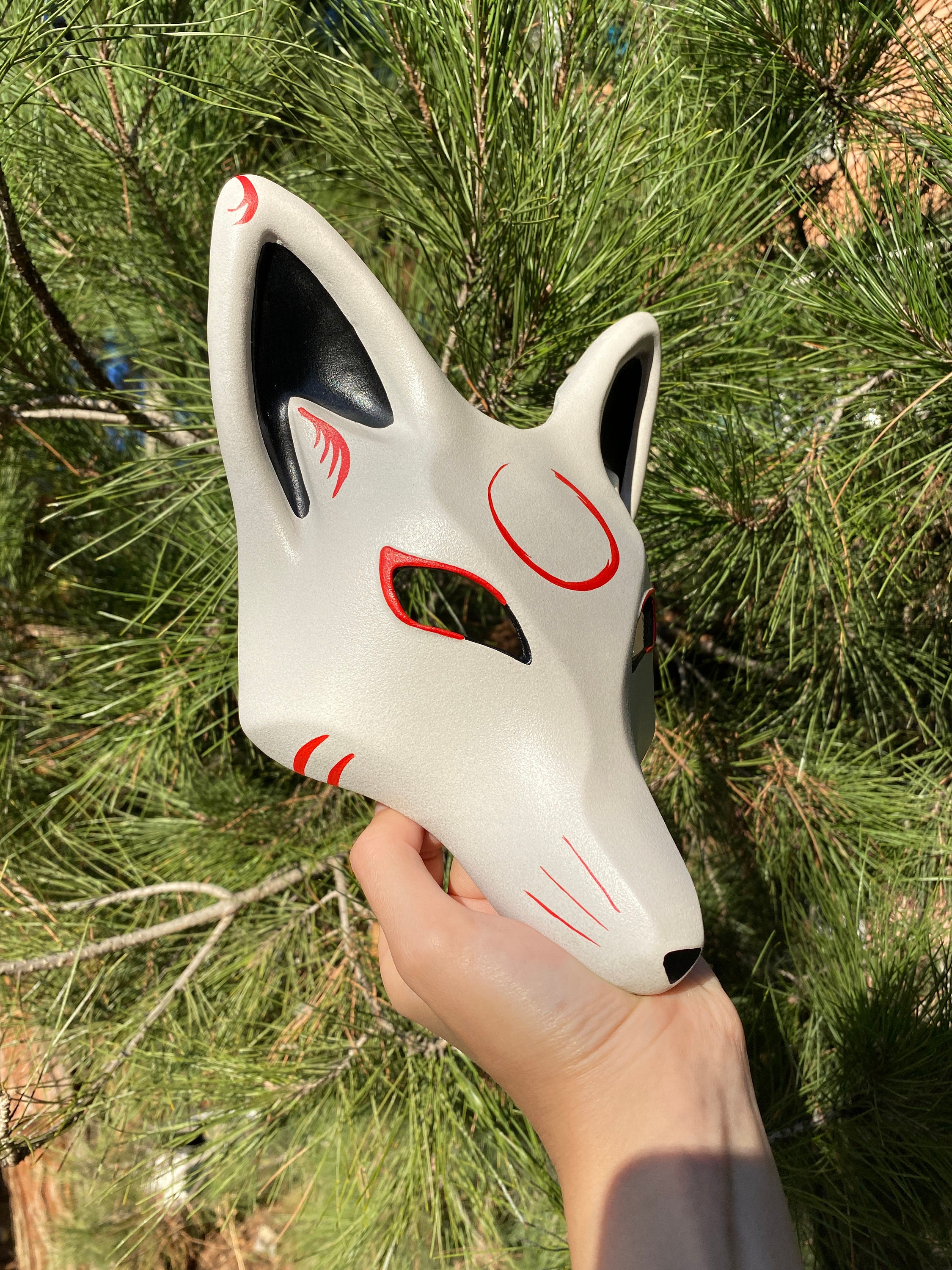 Traditional Japanese Kitsune Mask White and Red Full Face - Etsy