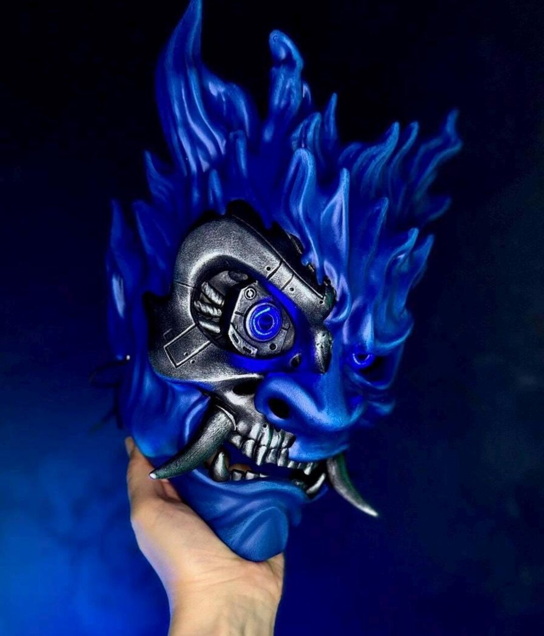 Blue Cyberpunk Oni Mask With LED Lights, Cyberpunk 2077 Mask, Cyberpunk ...