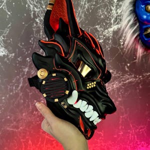 Cyberpunk Mask LED Kitsune Black & Red, Cyberpunk 2077 Cosplay ...
