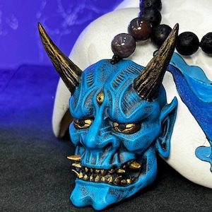 Japanese Oni Mask Necklace, Small Japanese Oni Mask With Beads ...