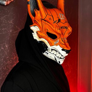 Cyberpunk Mask Kitsune Cyber Mask Wearable for Cosplay or Halloween ...