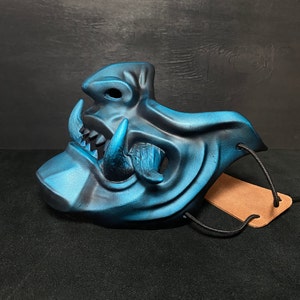 Samurai Half Mask Wearable Mempo Mask, Japanese Blue Samurai Cosplay ...