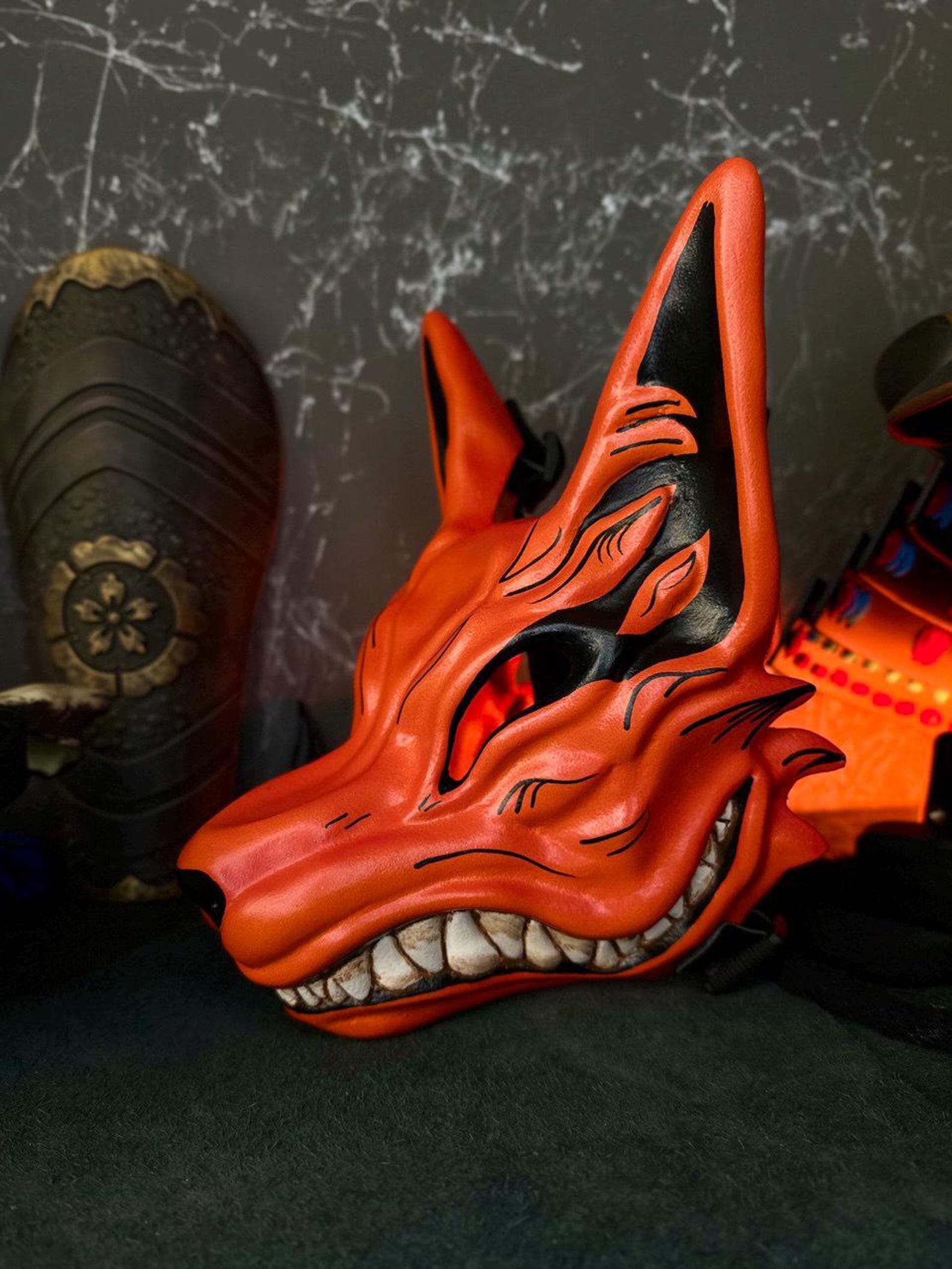 Kitsune Mask, Orange Japanese Fox Mask, the Nine Tail Fox, Anime Mask ...