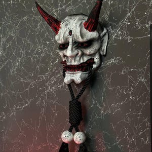 Black and White Oni Mask With Rope, Wall Decor Oni Mask With Rope ...