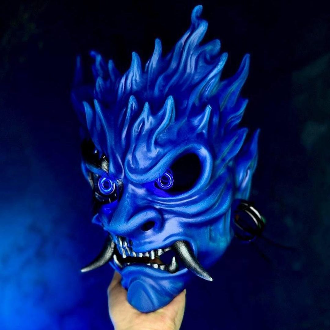 Blue Cyberpunk Oni Mask With LED Lights, Cyberpunk 2077 Mask, Cyberpunk ...