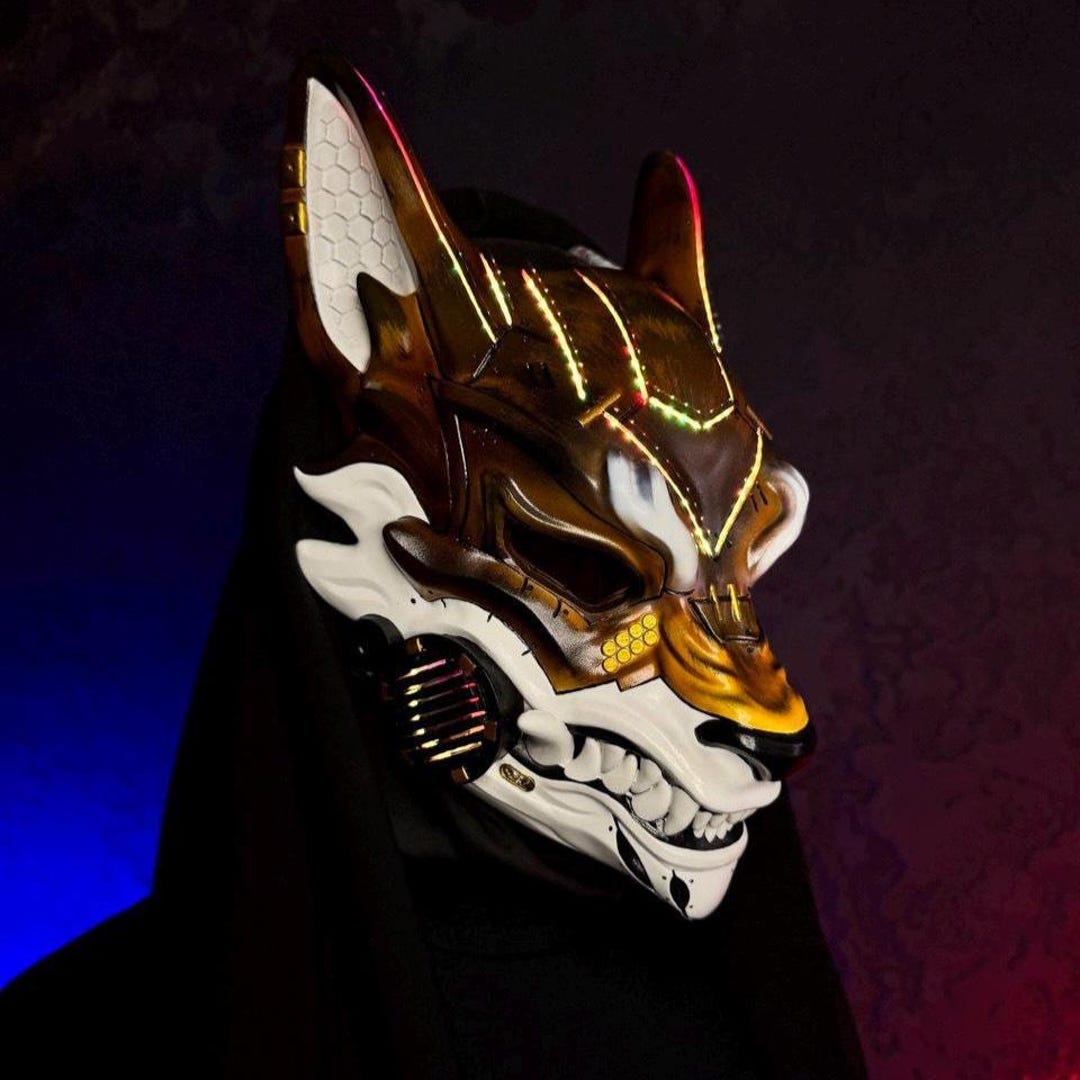 LED Cyberpunk Mask: Kitsune Techwear Cosplay Cyber Costume - Etsy