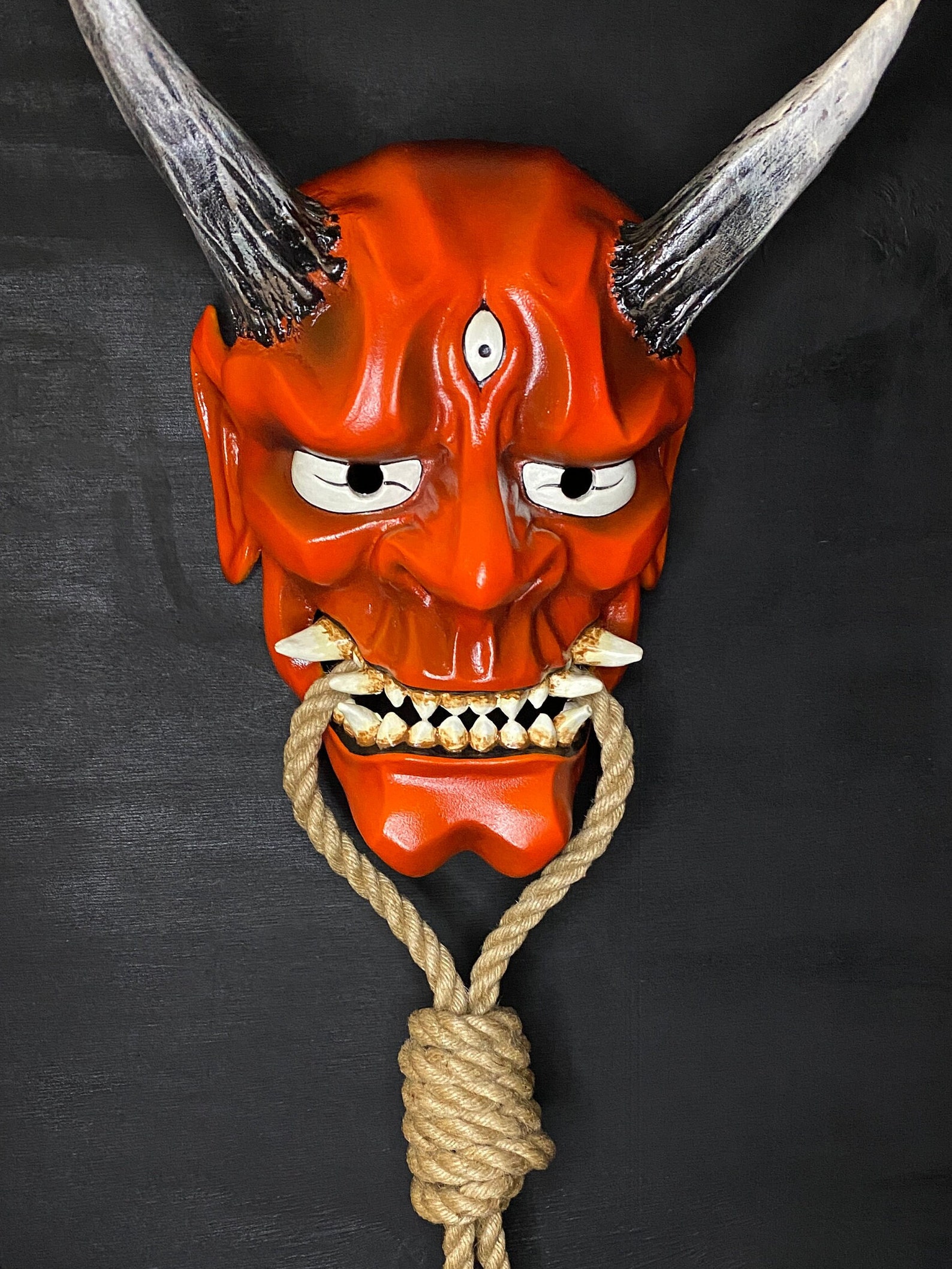 Japanese Oni Mask With Rope Red Oni Mask Decor Red Hannya - Etsy