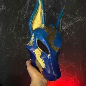 Egyptian Anubis Mask Blue and Gold Wolf Jackal Ankh Cosplay Costume ...