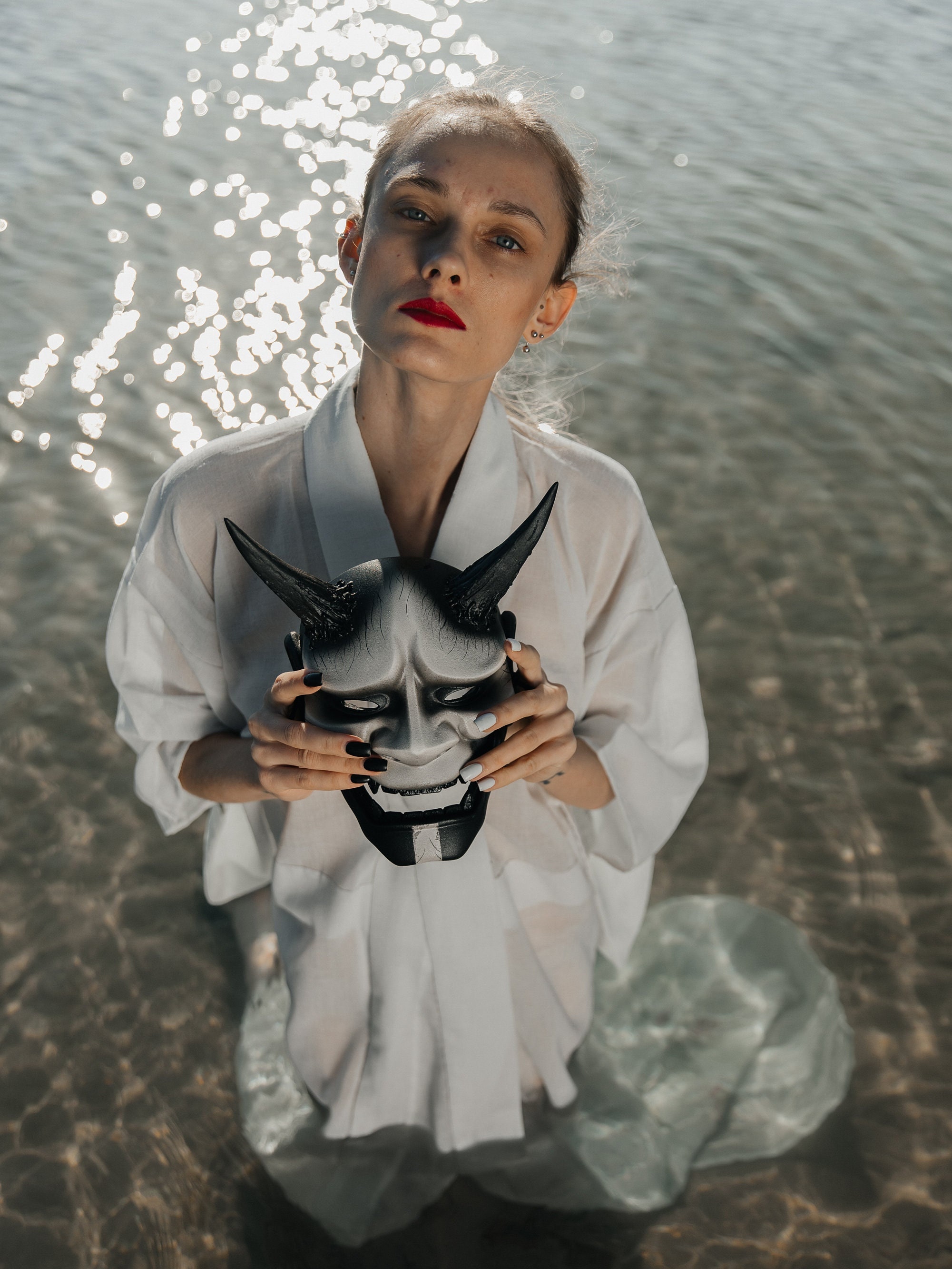 Japanese Hannya Mask White and Black Demon Mask Made to - Etsy