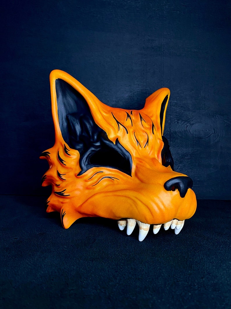 Kitsune Half Mask Japanese Fox Half Mask Orange Fox Mask - Etsy